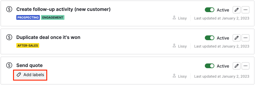 Automations: list view - Knowledge Base | Pipedrive